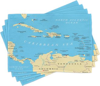 Abakuhaus Fernweh Platzmatten, Karibik Politische Karte Hauptst&auml;dte Nationale Grenzen Wichtige St&auml;dte Fl&uuml;sse Seen, Tiscjdeco aus Farbfesten Stoff f&uuml;r das Esszim