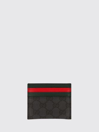 Gucci Flaches Kartenetui aus GG Supreme-Stoff mit Web-Detail und Lederbesatz