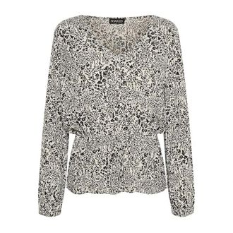 Soaked In Luxury Bluse mit Kordelzug Schwarz Wei&szlig; Ditsy Print - - Blouses & Shirts - Damen - Schwarzk - XS