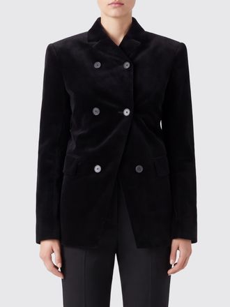 Khaite Blazer court crois&eacute; en velours avec revers en pointe
