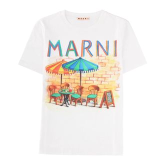 Marni Bar Postcard Print T-Shirt - Femme - Tops - Blanc - Taille: 38 FR