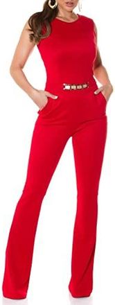 Koucla Combinaison business longue évasée sans manches avec découpe et ceinture décorative, rouge, XL