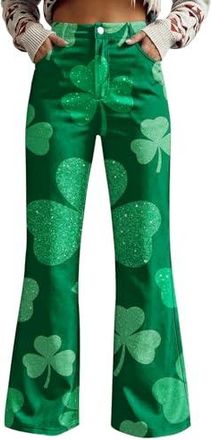 Generic HUIFUAO Pantalon de la Saint-Patrick pour femme - Pantalon tr&egrave;fle amusant - Costume irlandais de la St Paddy - Pantalon de tr&egrave;fle irlandais - Grande t