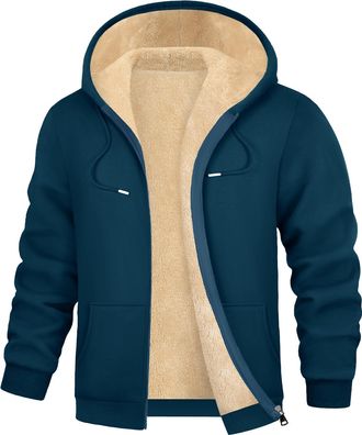 Heekpek Herren Kapuzenjacke Winter Kapuzenpullover mit Reissverschluss Casual Warm Fleecejacke Classic Sweatjacke Kapuzenpulli Herren Hoodie, Blau, XXL