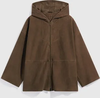 Gerard Darel Manteau court &agrave; capuche en cuir velours - TASSYA - Vert Kaki