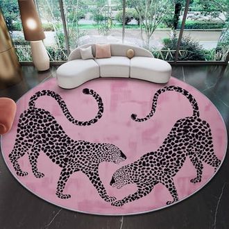 Generic Tapis Rond 180 cm pour Salon, Motifs Peinture &agrave; lencre Imprim&eacute; Animal L&eacute;opard, Lavable en Machine, Antid&eacute;rapant, Tapis Imprim&eacute; Color&eacute; pour Salle &agrave; Man