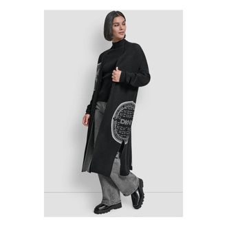 DKNY Dkny, Femme, Pulls, Noir, Taille: 38 FR Long Sleeve Oversized Patch Cardigan Sweater