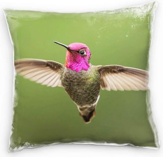 Paul Sinus Art Tiere, Kolibri, grün, pink Deko Kissen 40x40cm für Couch Sofa Lounge Zierkissen - Dekoration zum Wohlfühlen