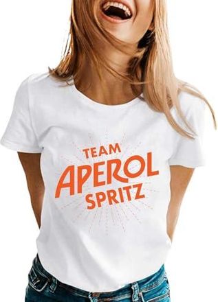 Generic Costume Aperol pour femme - T-shirt en coton Aperol Spritz - T-shirt &agrave; manches courtes - Col rond - T-shirt d&eacute;t&eacute; amusant - Pour cocktail, f&ecirc;te, &eacute;v&eacute;nem