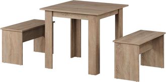 Vicco Esstisch Set Sentio, Sonoma, 80 x 80 cm mit 2 B&auml;nken