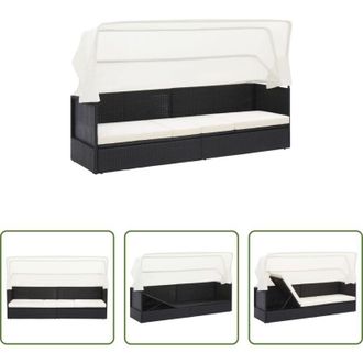 vidaXL Sonnendach - Gartensofa mit Sonnendach Schwarz Poly Rattan