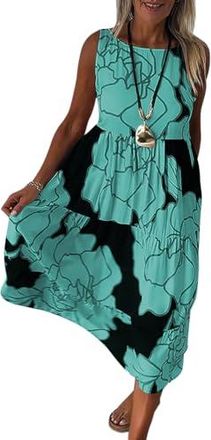 Onsoyours Robe de Plage Femme Été Grande Taille Manche Courte Ample Robe Soiree Sexy Robe Casual 01 Vert 52