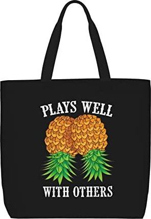 Generic Sac De Courses LAnanas &Agrave; LEnvers Joue Bien Avec Les Autres Sac &Agrave; Provisions Avec Poign&eacute;es Lavables Sacs En Toile Pour Femmes, Pour &Eacute;cole, Voyage, Bure