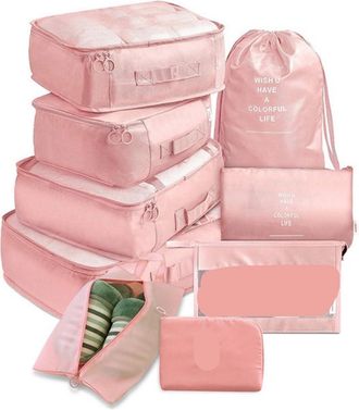 Generic 9 Teile/Satz Reise Veranstalter Lagerung Taschen Koffer Verpackung Set F&auml;llen Tragbare Gep&auml;ck Kleidung Schuh Ordentlich Beutel(Pink 9-Piece Set)