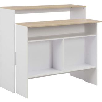 vidaXL Bartisch mit 2 Tischplatten Wei&szlig; und Eichefarben 130x40x120 cm - Vidaxl