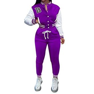 Generic Surv&ecirc;tement pour femme - Couleur unie - Manches longues - Pantalon long ample - 2 ensembles de surv&ecirc;tement pour femme - Marron - Pantalon de surv&ecirc;teme