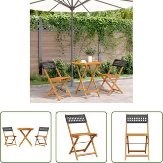 vidaXL Gartentisch - 3-tlg. Bistro-Set Schwarz Poly Rattan und Massivholz