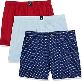 Nautica Cotton Woven 3 Pack Boxers Caleon Boxeur, Bleu midi/Rouge Nautique/imprimé à Pois, L (Lot de 3) Homme