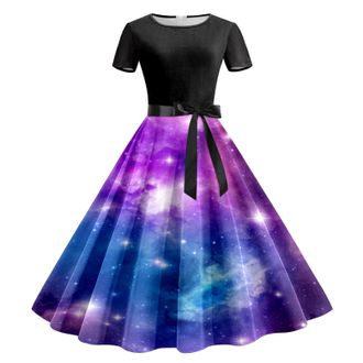 Generic Galaxy Kost&uuml;m Damen Kleider 3D Galaxie Universum Stern Weltraum Grafik Sternenhimmel A Linien Kleid Cocktailkleid Weltall Karneval Kost&uuml;m Festliche Ku