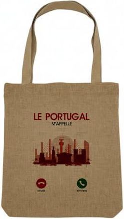 Fabulous Sac Shopping Tote Bag Aspect Lin - Le Portugal MAppelle Voyage Passion Culture - Sac de Courses Toile Epaisse 360g Beige Naturel Cabas Port&eacute; Epaule So