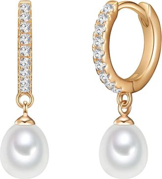 Valero Pearls Ohrringe - Sterling Silber Creolen Zirkonia S&uuml;&szlig;wasser-Zuchtpe - Gr. unisize - in Gold - f&uuml;r Damen