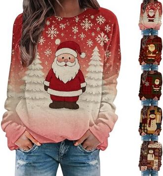 Generic HUIFUAO Sweat-shirt de Noël amusant pour femme, Père Noël, bonhomme de neige, haut de Noël grande taille, tenue de Noël à manches longues, haut fantai