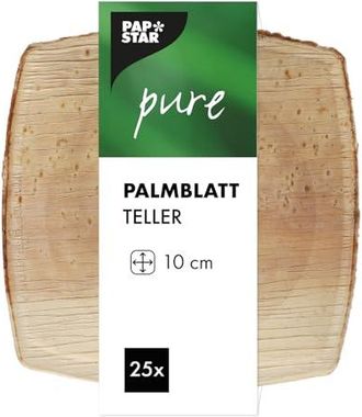 Papstar 25 Teller, Palmblatt Pure 10 cm x 10 cm Natur Quadrato