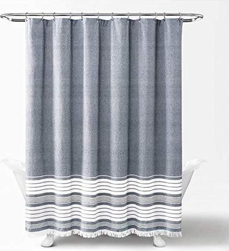 Lush Décor Marineblau Nantucket Duschvorhang, garngefärbte Baumwolle, Quasten, 183 x 183 cm, 72 W x 72 L (Pack of 1)