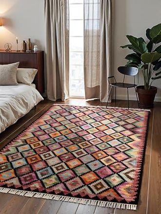 Hanse Home Afghan Kelim Teppich Zara - Bunter Traditioneller Teppich Handgewebt, Wolle & Baumwolle, Afghanischer Stil Oriental mit Fransen für Wohnzimmer, Schlaf