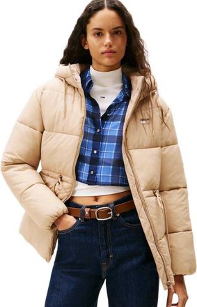 Tommy Jeans Damen TJW Hooded Midi Pufferjacke DW0DW21626, Braun, Gr&ouml;&szlig;e L, Braun (Malzmilch), L