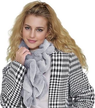 Lina & Lily Écharpe Volantée en Fausse Fourrure pour Femme Hiver (Gris Clair)