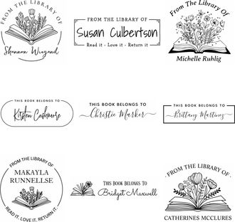Generic from The Library of Self Inking Stamps & Embossers, Floral Book Stamp Personalized, Custom Book Embosser, Ex Libris, Black
