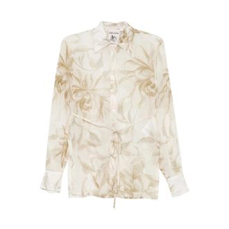 Semicouture Bluse mit Blumenmuster und Bindeg&uuml;rtel - - Blouses & Shirts - Damen - Beige - L