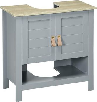 Kleankin Kleankin Armoire sous lavabo compacte avec 2 portes et &eacute;tag&egrave;re int&eacute;rieure r&eacute;glable Meuble auxiliaire de rangement pour salle de bain 60 x 30 x 60 cm G