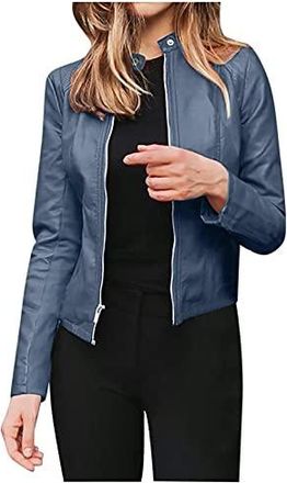 Generic Veste Cuir Femme Moto Grande Taille PU Vintage Bombers Blouson De Motard Veste En Simili Cuir Chic Et Elegant Manteau &agrave; Manches Longues Chaud Casual L