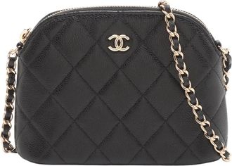 Chanel 2021-2025 mini Umh&auml;ngetasche aus Kaviarleder mit Kettenriemen - Schwarz