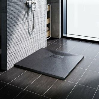 Sonni Duschwannen 80x80cm Flach Duschtasse hochwertige f&uuml;r Duschkabine Badezimmer smc Grau 30mm Schiefer-Textur inkl.Ablaufgarnitur,Antirutsch,Schneidbaren