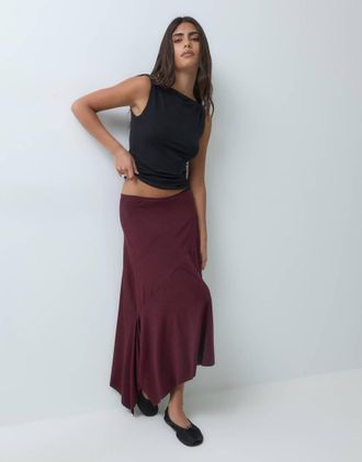 Motel Temisi Jersey-Midirock mit asymmetrischem Schnitt in dunklem Pflaumenton-Lila