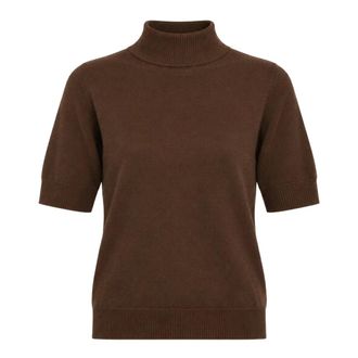 Akep Pull col roul&eacute; brod&eacute; manches courtes - Femme - Pulls - Brun - Taille: 40 FR