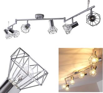 HOFSTEIN Deckenleuchte Orebro, Deckenlampe aus Metall in Chrom, 6-flammig, mit verstellbaren Strahlern, 6 x E14-Fassung, moderner Spot mit Gittern, ohne Leucht