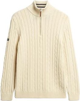 Superdry Cotton Classic Cable 1/2 Zip Pullover Sweater, Cream, XL Mens