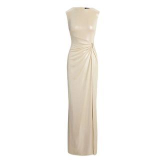 Ralph Lauren Femme, Robes, Beige, Taille: 34 FR Buckle-Trim Metallic Jersey Gown