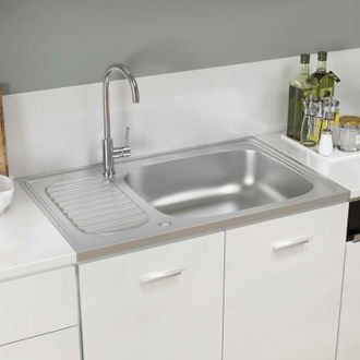 vidaXL Sp&uuml;le mit Abtropffl&auml;che Set Silbern 800x500x155 mm Edelstahl - Vidaxl