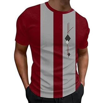 Generic T-shirt ray&eacute; pour homme printemps et &eacute;t&eacute; loisirs sports respirant confortable plage vent rayures couleur t-shirt &agrave; manches courtes, bordeaux, 3XL