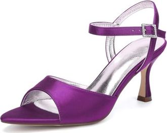 Generic Chaussures De Mariage Sandale À Talon Aguilles pour Femme Mariée Satinée Ouverte Bride Cheville Soiree Talons Hauts 7Cm,Violet,41 EU