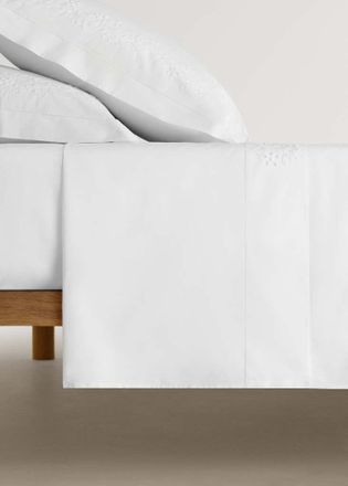 Mango Drap plat percale de coton broderie &agrave; la main petite fleur lit 150/160 cm blanc - Home - Lit 150/160 cm - MANGO HOME