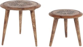 Beliani Beliani - Lot de 2 Tables dAppoint Sombres en Bois de Manguier à Plateau Sculpté Turua