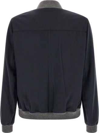 Brunello Cucinelli Cashmere Bomber with Knit Collar Jacket - Navy