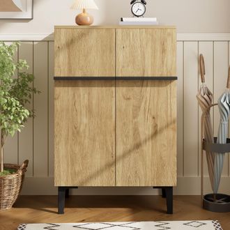 Generic Moderner Schuhschrank mit Doppelt&uuml;ren und verstellbaren Einlegeb&ouml;den Schuhkommode f&uuml;r Flur Eingangsbereich Garderobe Aufbewahrungsschrank Holzoptik Sc