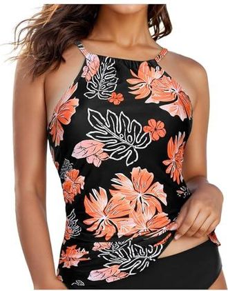 Generic Ensemble tankini 2 pi&egrave;ces taille haute pour femme - Maillot de bain 2 pi&egrave;ces push-up basique - S&eacute;chage rapide - V&ecirc;tements de plage, Rouge, XXL